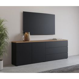 Sideboard OTTO HOME, B:200cm H:68cm T:34,5cmschwarz, eiche mauvella, schwarz, FSC-zertifizierter Holzwerkstoff, Melamin, Wohnzimmer, Sideboards,