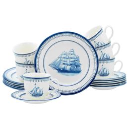 Kaffeeservice Creatable "Segelschiff, Service 18-tlg.", blau, 18, Steingut, Geschirr-Sets, Kaffeeservice, Elegante Fahnenform, Schiffsdekor