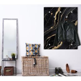 Garderobenpaneel queence "Wandgarderobe mit Motiv Marmor Abstrakt inkl. Edelstahlhaken", gold, B:100cm H:120cm T:2,5cm, Acrylglas, Edelstahl, Garderobenpaneele, Garderobenpaneel, HD Premium Druck auf Acrylglas