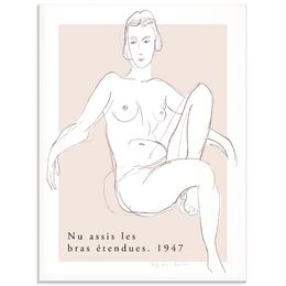 Glasbild Artland "Nu assis les bras &eacute;tendues 1947", farbe bild(er): wei&szlig;, B:45cm H:60cm, Bilder, in verschiedenen Gr&ouml;&szlig;en
