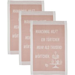 Geschirrtuch Ross "Manchmal hilft ein T&ouml;rtchen mehr als tausend W&ouml;rtchen", rosa (rosa, grau), B:50cm L:70cm, 100% Baumwolle, Geschirrt&uuml;cher, Geschirrtuch, Spr&uuml;chetuch, aus 100% Baumwolle