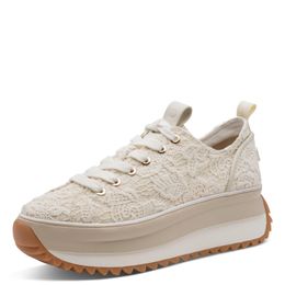 Plateausneaker Tamaris "Milena", Damen, Gr. 40, ivory, macramee, Textil, Synthetik, sportlich, Schuhe Plateausneaker, Freizeitschuh, Halbschuh, Schn&uuml;rschuh in veganer Verarbeitung