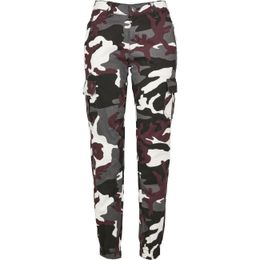 Urban Classics Damen Cargohose "Urban Classics Damen Ladies High Waist Camo Cargo Pants"wine camo, Gr. 27, 98% Baumwolle, 2% Elasthan, Hosen