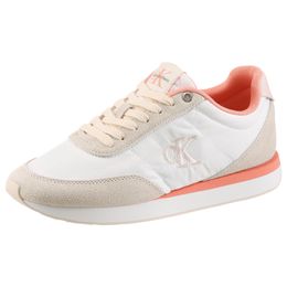 Sneaker Calvin Klein Jeans "RETRO RUNNER ESS MIX MAT", Damen, Gr. 40, wei&szlig;, beige, rose, Leder, Textil, kontrastfarbene Details, Schuhe Sneaker, Schn&uuml;rschuh, Runner-Sneaker, Freizeitschuh mit seitlichem CK-Logo