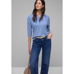 3/4-Arm-Shirt Street One, Damen, Gr. 40, bonnet blau, Stoff, 50% Viskose, 47% Polyester, 3% Elasthan, unifarben, normal normal, hoch geschlossener Ausschnitt, abgesteppt, Shirts 3/4-Arm-Shirt, mit 3/4 &Auml;rmeln