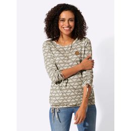 3/4-Arm-Shirt Casual Looks "Shirt", Damen, Gr. 40, schlamm, ecru, bedruckt, 50% Baumwolle, 50% Modal, gemustert, mehrfarbig, Rundhals, Shirts 3/4-Arm-Shirt