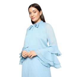 Chiffonbluse Vera Mont "Damen mit Volant", Damen, Gr. 38, soft sky, Chiffon, Obermaterial: 100% Polyester, loose fit normal, V-Ausschnitt, Blusen Chiffonbluse
