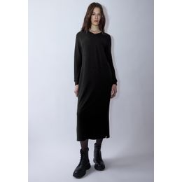 Midikleid STREET ONE STUDIO, Damen, Gr. 34, EURO-Gr&ouml;&szlig;en, schwarz, Stoff, 87% Viskose, 13% Polyester, unifarben, comfort fit wadenlang, V-Ausschnitt, B&uuml;ndchen, Kleider Midikleid, aus Viskose