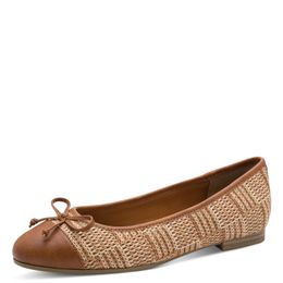 Ballerina Marco Tozzi, Damen, Gr. 37, cognac kombiniert, Lederimitat, Synthetik, kontrastfarbene Details, Schuhe Ballerina, Schlupfschuh, Businesschuh in veganer Verarbeitung