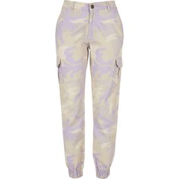 Cargohose Urban Classics "Urban Classics Damen Ladies High Waist Camo Cargo Pants", Damen, Gr. 30, Normalgr&ouml;&szlig;en, lilacamo, 98% Baumwolle, 2% Elasthan, normal, Hosen Cargohose