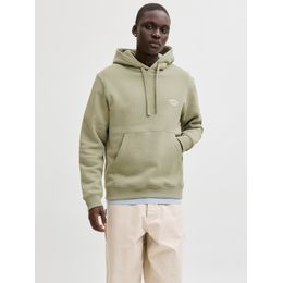 Jack & Jones Kapuzensweatshirt JACK & JONES "JORGREENE BRANDING SWEAT HOOD CH", Herren, Gr. L, seagrass, angeraute Sweatware, Obermaterial: 60% Baumwolle, 40% Polyester, bedruckt, relaxed fit, Rippb&uuml;ndchen, Sweatshirts