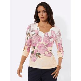 CR&Eacute;ATION L Print-Shirt CREATION L "Druck-Shirt", Damen, Gr. 42, ecru, orchidee, bedruckt, 95% Modal, 5% Elasthan, gemustert, mehrfarbig, V-Ausschnitt, Shirts