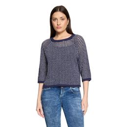 Strickpullover Cartoon "Damen mit Rundhalsausschnitt", Damen, Gr. 40, dunkelblau, wei&szlig;, Obermaterial: 80% Baumwolle, 20% Polyamid, figurumspielend normal, Rundhals, Pullover Strickpullover