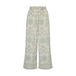 Jerseyhose RAFFYA "Cherice Wide leg All Over Embroidered Trouser Damen", Damen, Gr. 36, Normalgr&ouml;&szlig;en, wei&szlig;, 100% Baumwolle, normal, Hosen Jerseyhose