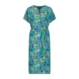 Sommerkleid GOLDNER "Kurzgr&ouml;&szlig;e Viskosekleid mit floralem Muster", Damen, Gr. 20, K-Gr, gr&uuml;n (salbei, gemustert), Obermaterial: 100% Viskose CV., tailliert, V-Ausschnitt, Kleider Sommerkleid, seitliche Eingrifftschen an der Seitennaht