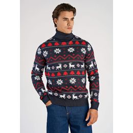 Rollkragenpullover LINDBERGH "Rollkragenpull Relaxed Fit", Herren, Gr. L, navy, Obermaterial: 100% Polyacryl, Jacquardmuster, hoch geschlossener Ausschnitt, Pullover Rollkragenpullover