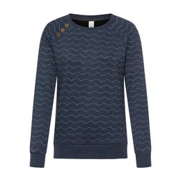 Sweatshirt Ragwear "DARIA ZIG ZAG O", Damen, Gr. L, navy, Sweatware, Obermaterial: 65% Baumwolle, 35% Polyester, gemustert, normal, Rundhals, Rippb&uuml;ndchen, Sweatshirts Sweatshirt, mit Zierkn&ouml;pfen am Ausschnitt
