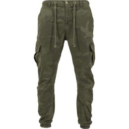 Cargohose Urban Classics "Urban Classics Herren Camo Cargo Jogging Pants", Damen, Gr. 30, Normalgr&ouml;&szlig;en, olive camouflage, 98% Baumwolle, 2% Elasthan, normal, Hosen Cargohose