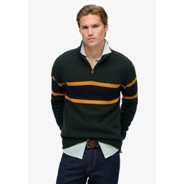 Strickpullover Superdry "Cotton Stripe Half Zip Knit", Herren, Gr. M, eagle gr&uuml;n, eclipse navy, Strick, Obermaterial: 100% Baumwolle, gemustert, normal, Rundhals, Rippb&uuml;ndchen, Pullover Strickpullover