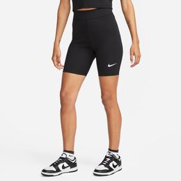 Leggings Nike Sportswear "W NSW NK CLSC HR 8IN SHORT", Damen, Gr. S, N-Gr, schwarz (schwarz, sail), Obermaterial: 47% Baumwolle, 41% Polyester, 12% Elasthan, Hosen Leggings