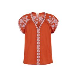 RAFFYA Damen Hemdbluse "Luna V-Neck Embroidered Blouse Damen"braun, Gr. 38, 96% Baumwolle, 4%Lyocell, Blusen
