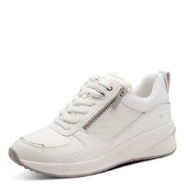Keilsneaker Tamaris, Damen, Gr. 37, wei&szlig;, silberfarben, Schuhe, Schn&uuml;rschuh, Halbschuh, Freizeitschuh mit Au&szlig;enrei&szlig;verschluss