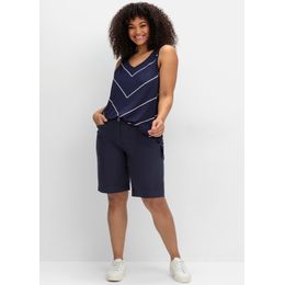Bermudas sheego, Damen, Gr. 50, Normalgr&ouml;&szlig;en, tiefblau, 98% Baumwolle, 2% Elasthan, unifarben, Hosen Bermudas