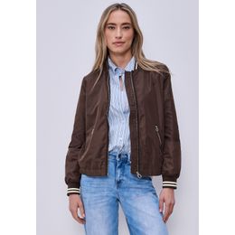 Blouson Street One, Damen, Gr. 34, mahogany braun, Stoff, 100% Polyester, unifarben, comfort fit normal, Rundhals, B&uuml;ndchen, Jacken Blouson, mit College-Style Details