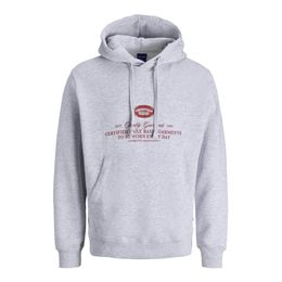 Jack & Jones Kapuzensweatshirt JACK & JONES "JORGREENE BRANDING SWEAT HOOD CH", Herren, Gr. S, hellwei&szlig; detail:melange, angeraute Sweatware, Obermaterial: 60% Baumwolle, 40% Polyester, bedruckt, meliert, relaxed fit, Rippb&uuml;ndchen, Sweatshirts