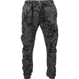 Cargohose Urban Classics "Urban Classics Herren Camo Cargo Jogging Pants", Herren, Gr. 34, Normalgr&ouml;&szlig;en, grau (grau camo), 98% Baumwolle, 2% Elasthan, normal, Hosen Cargohose
