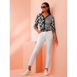 Druckbluse Heine, Damen, Gr. 36, ecru, schwarz, bedruckt, 100% Viskose, bedruckt, gemustert, mehrfarbig, Rundhals, Blusen Druckbluse