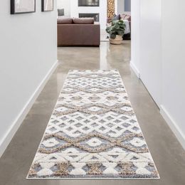 Hochflor-Teppich Carpet City, B:80cm H:20mm L:300cm, grau, Polypropylen, Teppiche, "Focus 3050", L&auml;ufer, Boho, Hochtief-Muster/ 3D-Effekt, f&uuml;r
