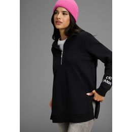 Laura Scott Damen Longsweatshirt, schwarz, Gr. 52, aufgeraut, bedruckt, unifarben, angeraute Sweatware, Obermaterial: 60% Baumwolle, 40% Polyester,