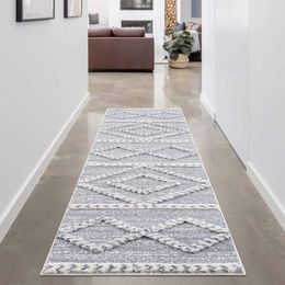 Hochflor-Teppich Carpet City, B:80cm H:20mm L:300cm, grau, Polypropylen, Teppiche, "Focus 3022", L&auml;ufer, Boho, Hochtief-Muster/ 3D-Effekt, f&uuml;r