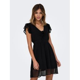 Only Damen Midikleid "ONLASTA LIFE S/S PEEKABOO DRESS WVN", schwarz, Gr. M, unifarben, Obermaterial: 100% Polyester, Kleider, Sommerkleid