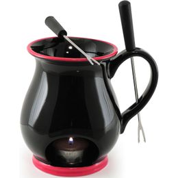 SWISSMAR Fondue "Indulge", B:10cm H:12cm T:13cm, schwarz, Fondues, Schokolade,1 Keramikfondue, 2 Fonduegabeln, 1 Teelicht-Kerze