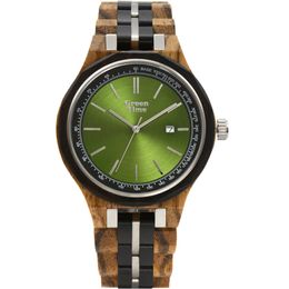 Greentime Uhr Herren Gr&ouml;&szlig;e One Size hellbraun / dunkelbraun / oliv / silber