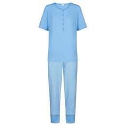 Mey Pyjama 'Small Stripes' Damen Gr&ouml;&szlig;e XXL blau Winterkleid