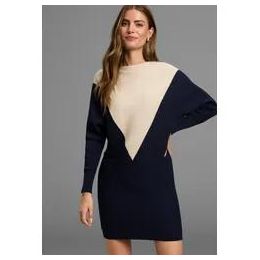 Strickkleid Laura Scott, Damen, Gr. 46, N-Gr, blau (navy, creme), Ottomane, Obermaterial: 70% Viskose, 30% Polyamid, l&auml;ssig geschnitten mini, Rundhals, Fledermaus&auml;rmel, Kleider Strickkleid, zweifarbig, aus weicher Baumwollmisch-Qualit&auml;t - NEUE KOLLEKTION