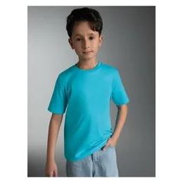 T-Shirt TRIGEMA "TRIGEMA T-Shirt aus 100% Baumwolle", Jungen, Gr. 128, blau (azur), Single Jersey, 100% Baumwolle, Basic, lang, Rundhals, Shirts T-Shirt