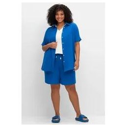 Hemdbluse sheego, Damen, Gr. 50, blau (kobaltblau), 100% Baumwolle, unifarben, Blusen Hemdbluse