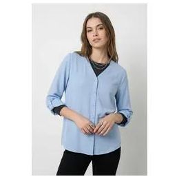 Shirtbluse Only "ONLJANA METTE V-NECK LS SHIRT NOOS WVN", Damen, Gr. L, chambray blau, Web, Obermaterial: 100% Polyester, unifarben, regular fit normal, V-Ausschnitt, mit Aufschlag, Blusen