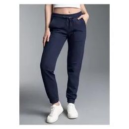 Jerseyhose TRIGEMA "TRIGEMA Bequeme Jogginghose mit gro&szlig;en Taschen", Damen, Gr. XL, Normalgr&ouml;&szlig;en, blau (navy), Sweatware, 55% Polyester, 45% Baumwolle, Hosen Jerseyhose