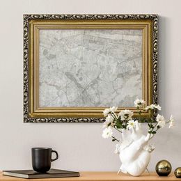 Bilderwelten Bild mit Barockrahmen Antik Weltkarte Vintage Barock grau - New York Stadtplan - Karten Wohnzimmer Schlafzimmer