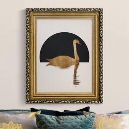 Bilderwelten Bild mit Barockrahmen Antik Natur modern Barock gold - Schwan in Gold - Sonnenuntergang Wohnzimmer Schlafzimmer