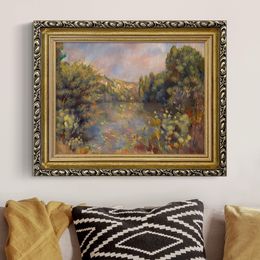 Bilderwelten Bild mit Barockrahmen Antik Wald modern Barock gr&uuml;n - Auguste Renoir - Landschaft mit See - B&auml;ume Wohnzimmer Schlafzimmer