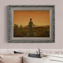 Gerahmtes Leinwandbild Caspar David Friedrich - Frau vor untergehender Sonne