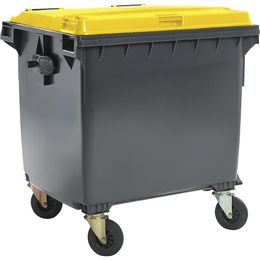 M&uuml;llcontainer aus Kunststoff, DIN EN 840, Volumen 1100 l, BxHxT 1370 x 1470 x 1115 mm, anthrazit/gelb kaiserkraft