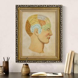 Bilderwelten Bild mit Barockrahmen Antik Portrait Vintage Barock pastell - Vintage Landkarte der Seele - Retro Wohnzimmer Schlafzimmer