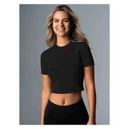 T-Shirt TRIGEMA "TRIGEMA Modisches Crop-Top", Damen, Gr. S, schwarz, Feinripp, 90% Baumwolle, 10% Elastan, Shirts T-Shirt